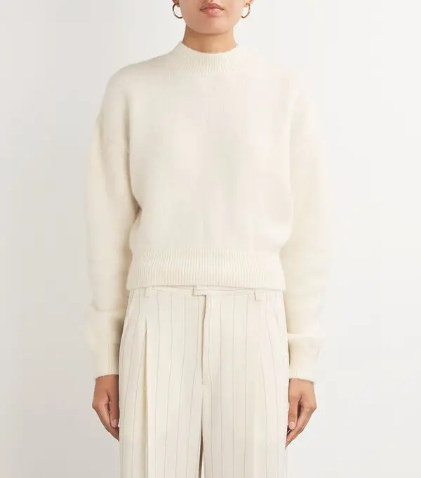 Jacquemus Alpaca Wool-blend Cropped Sweater With Logo Detail - Ivory