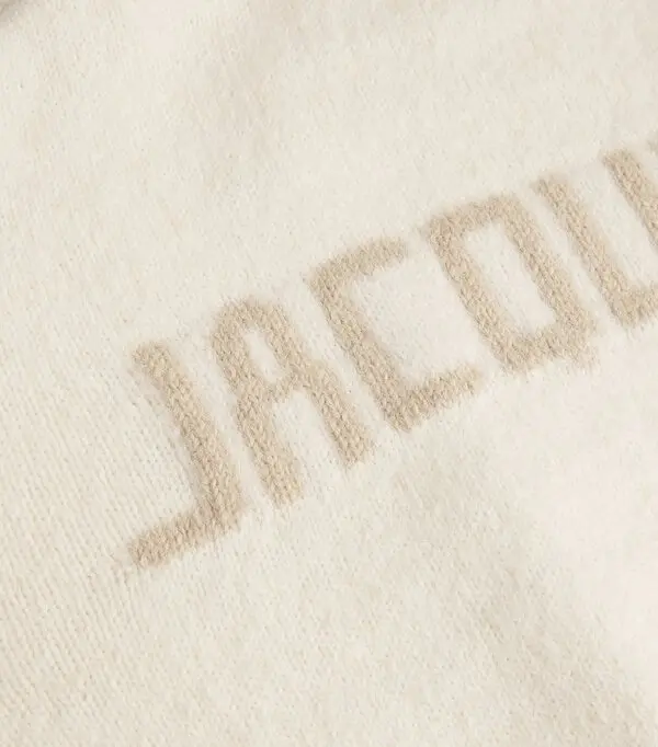 Jacquemus Alpaca Wool-blend Cropped Sweater With Logo Detail - Ivory