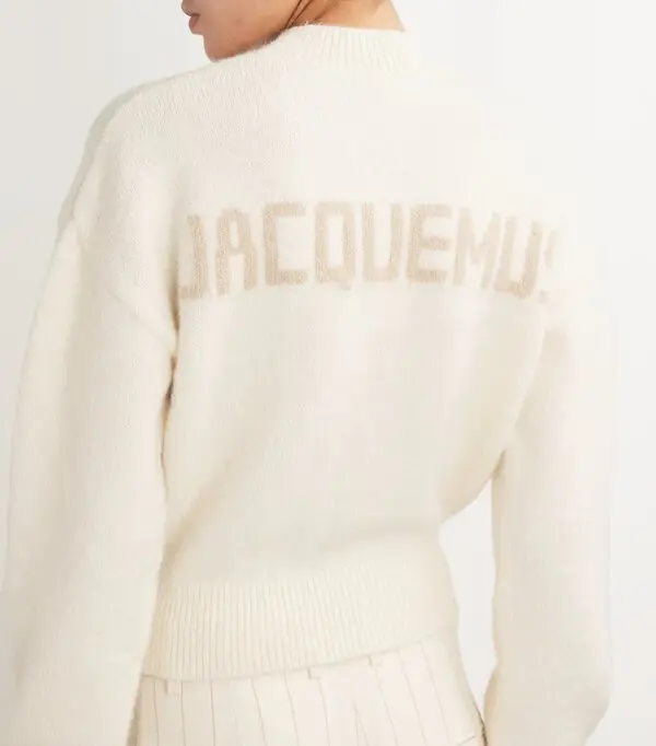 Jacquemus Alpaca Wool-blend Cropped Sweater With Logo Detail - Ivory