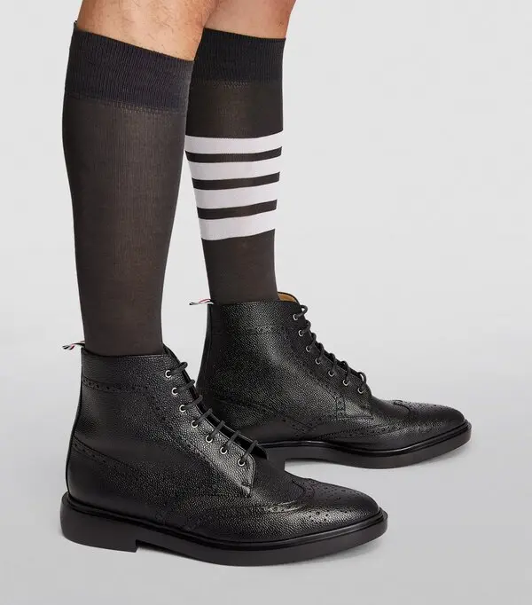 Thom Browne Perforated Leather Lace-up Boots - Black