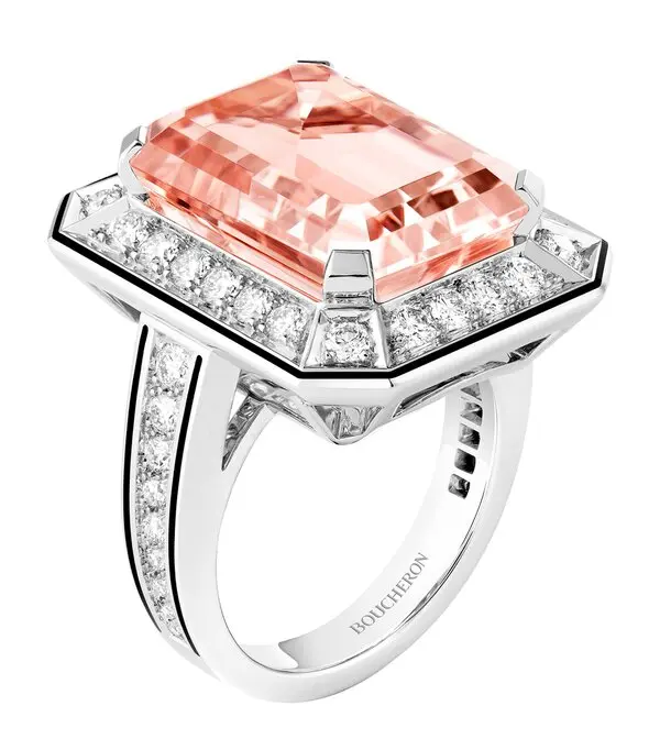 Boucheron Vendôme Liseré Ring In White Gold, Diamonds, And Morganite - Red