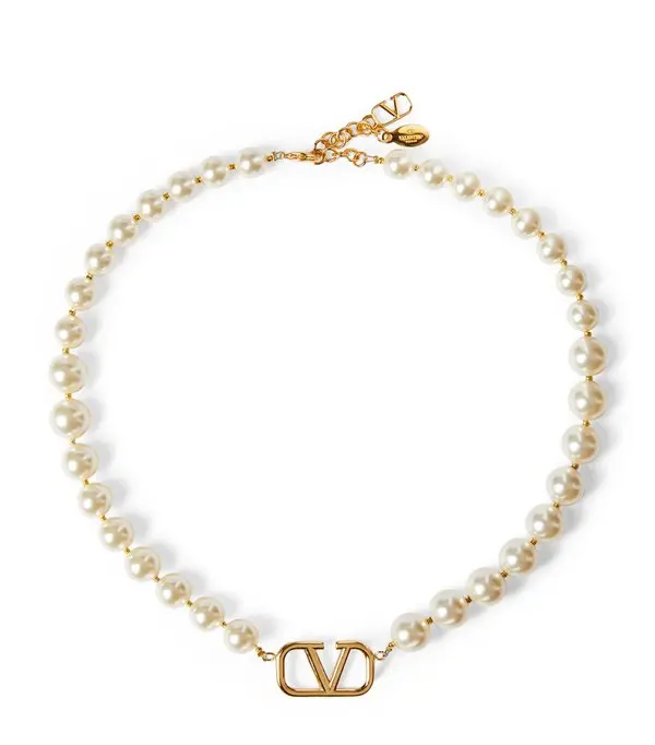 Valentino Garavani Faux Pearl Vlogo Signature Necklace - Metallic