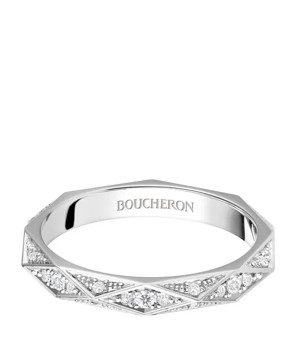 Boucheron Platinum And Diamond Facette Wedding Band - Silver