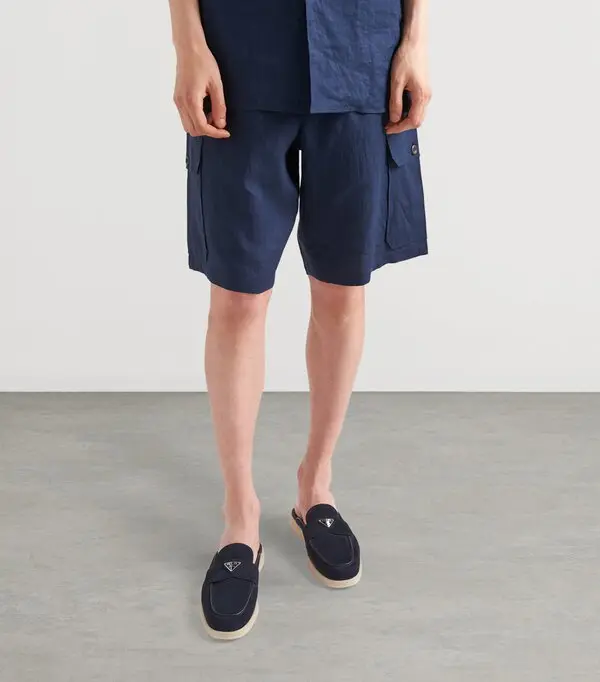 Prada Suede Triangle Mules - Blue