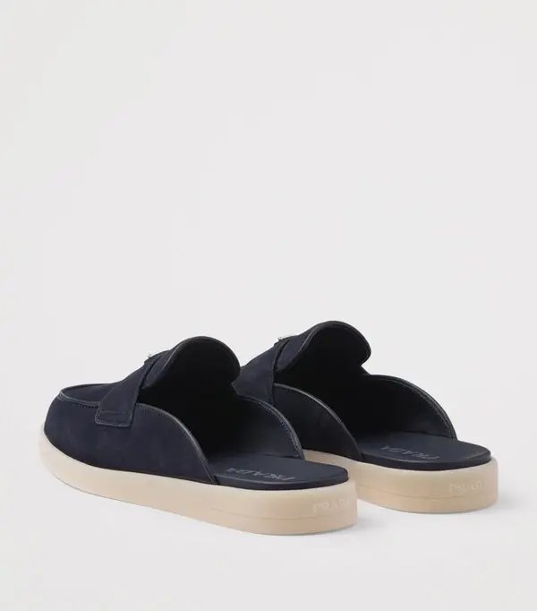 Prada Suede Triangle Mules - Blue