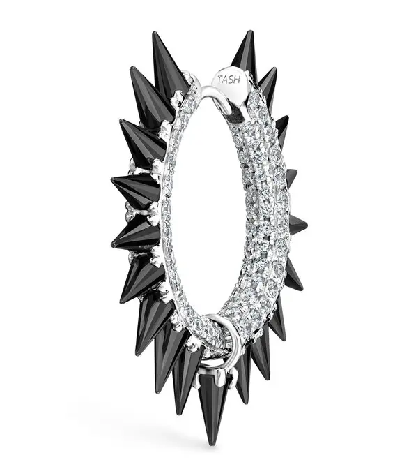 MARIA TASH Diamond And Black Moissanite Pavé Hoop Earring - White