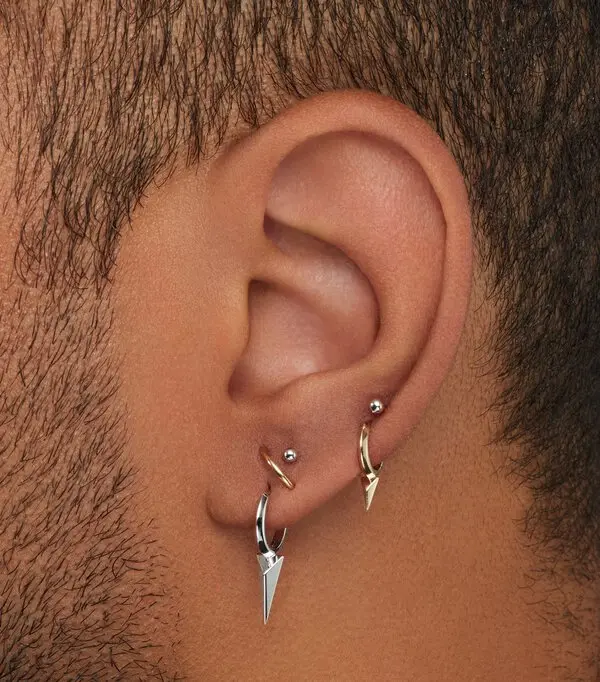 MARIA TASH Gold Faceted Single Long Spike Hoop Earring