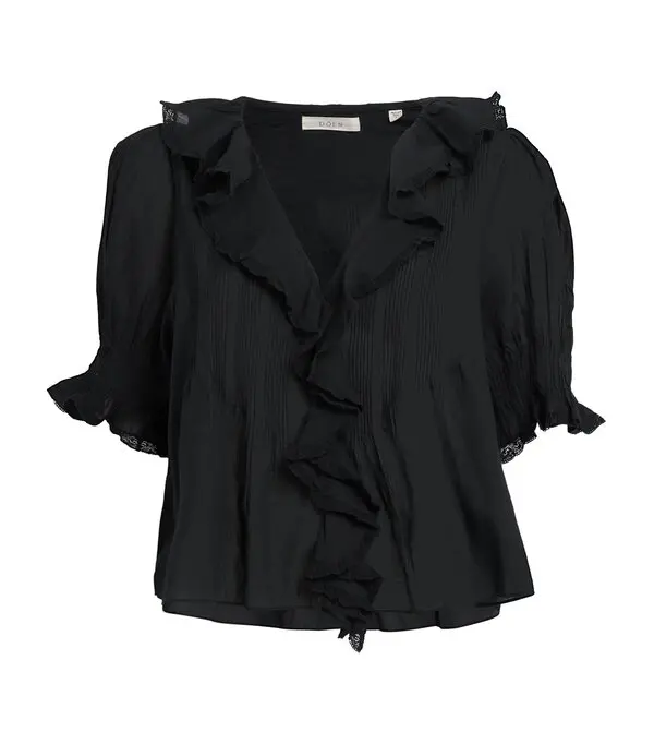 DÔEN Organic Cotton Eyelet Embroidered Blouse - Black