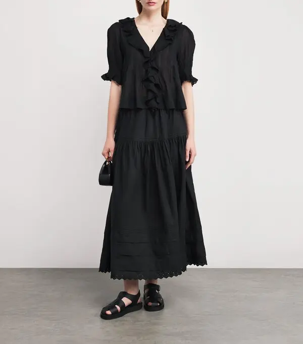 DÔEN Organic Cotton Eyelet Embroidered Blouse - Black
