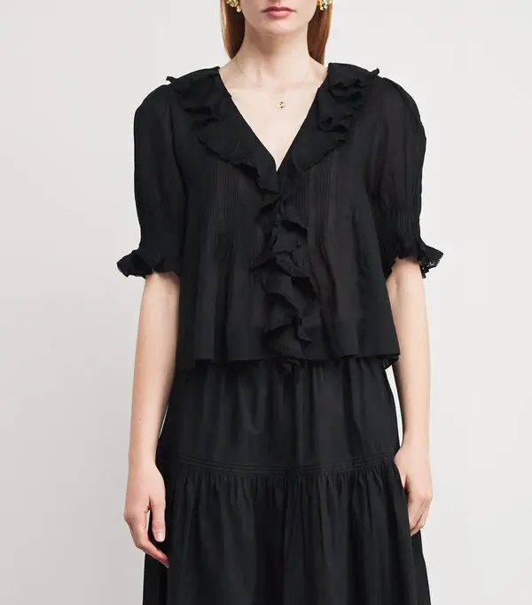 DÔEN Organic Cotton Eyelet Embroidered Blouse - Black