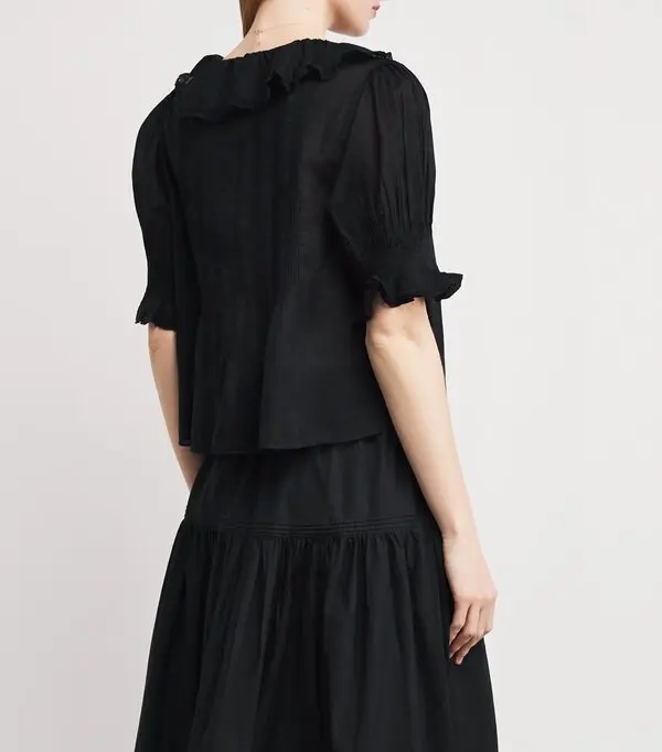 DÔEN Organic Cotton Eyelet Embroidered Blouse - Black