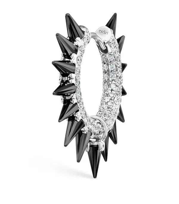 MARIA TASH Gold, Black Moissanite Mohawk And Diamond Pavé Hoop Earring - White