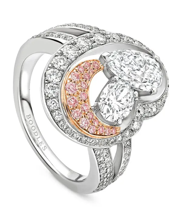 BOODLES Platinum And Rose Gold Diamond Ring - Silver