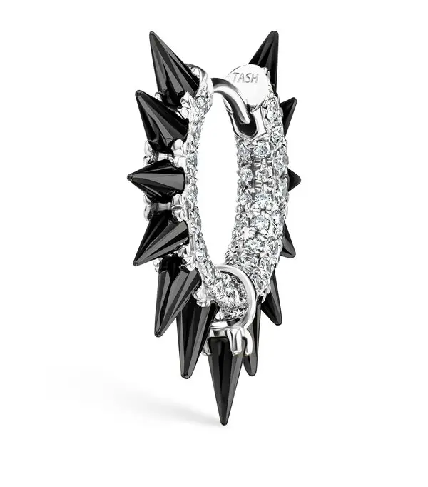 MARIA TASH Black Moissanite And Diamond Pavé Spike Hoop Earring - White