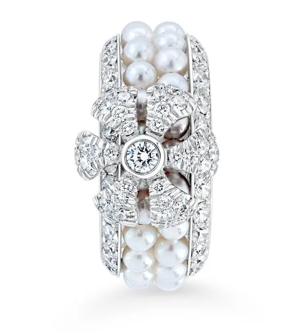 DAVID MORRIS Pearl And Diamond Flower Ring In Gold