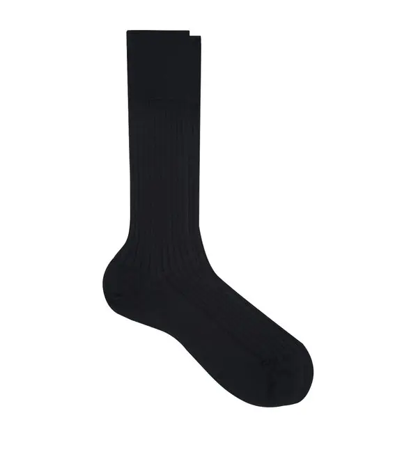 Falke Ribbed Cotton Dress Socks - Black