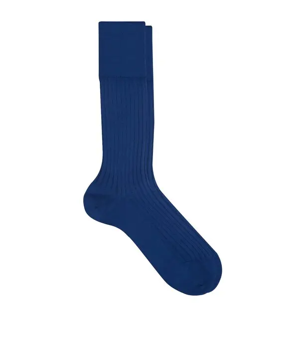 Falke Ribbed Cotton Dress Socks - Blue