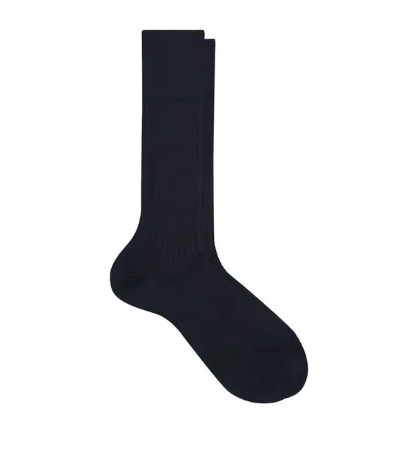Falke Ribbed Cotton Dress Socks - Navy