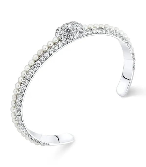 DAVID MORRIS Gold, Pearl And Diamond Pearl Rose Flower Bangle - White