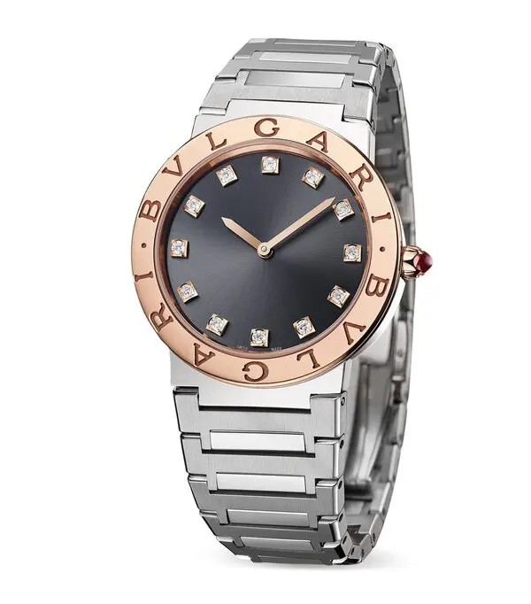 BVLGARI Stainless Steel, Rose Gold And Diamond Watch - Grey
