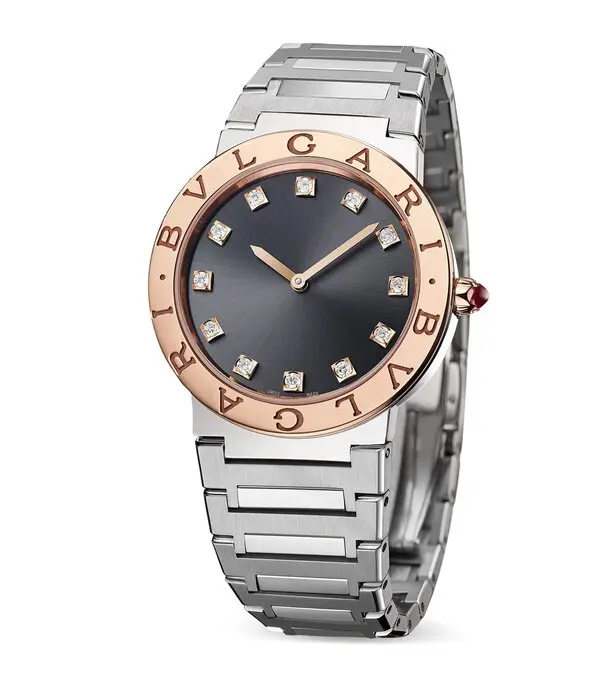 BVLGARI Stainless Steel, Rose Gold And Diamond Watch - Grey