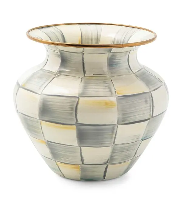 MACKENZIE-CHILDS Large Sterling Check Vase - Grey