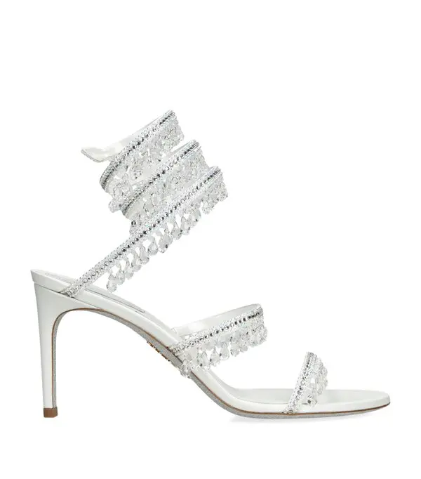Rene Caovilla Satin Embellished Stiletto Sandals - White