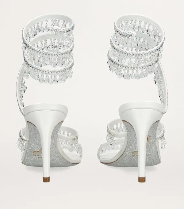 Rene Caovilla Satin Embellished Stiletto Sandals - White