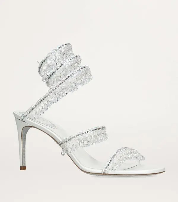 Rene Caovilla Satin Embellished Stiletto Sandals - White