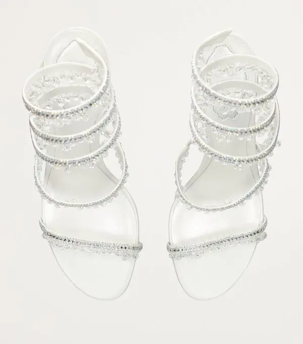 Rene Caovilla Satin Embellished Stiletto Sandals - White