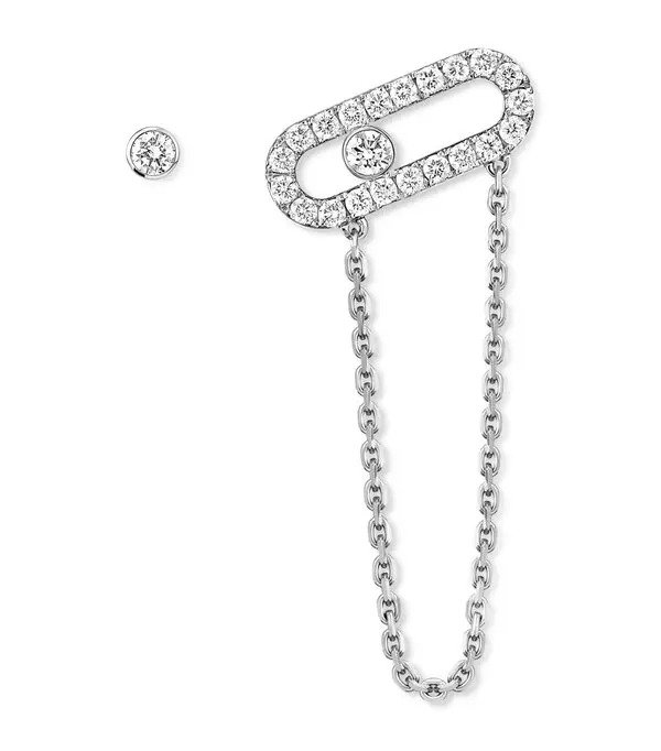 Messika Move Uno White Gold And Diamond Asymmetric Earrings - Silver