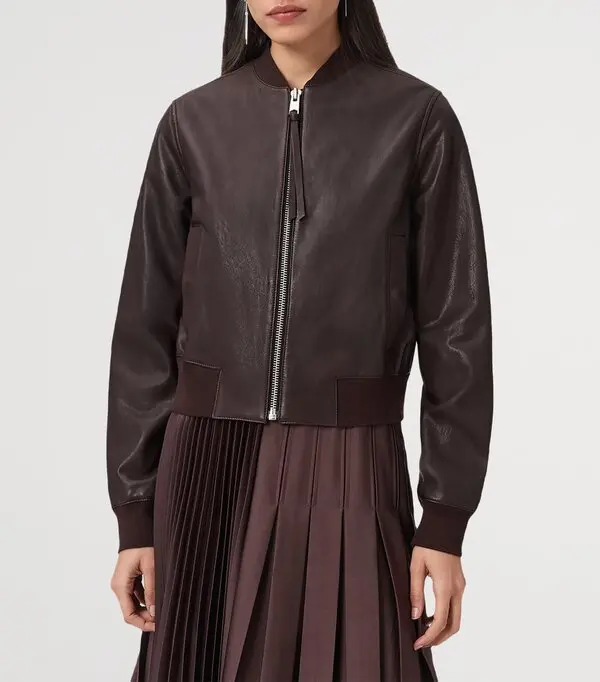 ALLSAINTS Orten Leather Bomber Jacket - Red