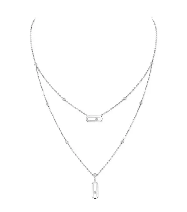 Messika Move Uno White Gold Diamond Double Layer Necklace - Silver