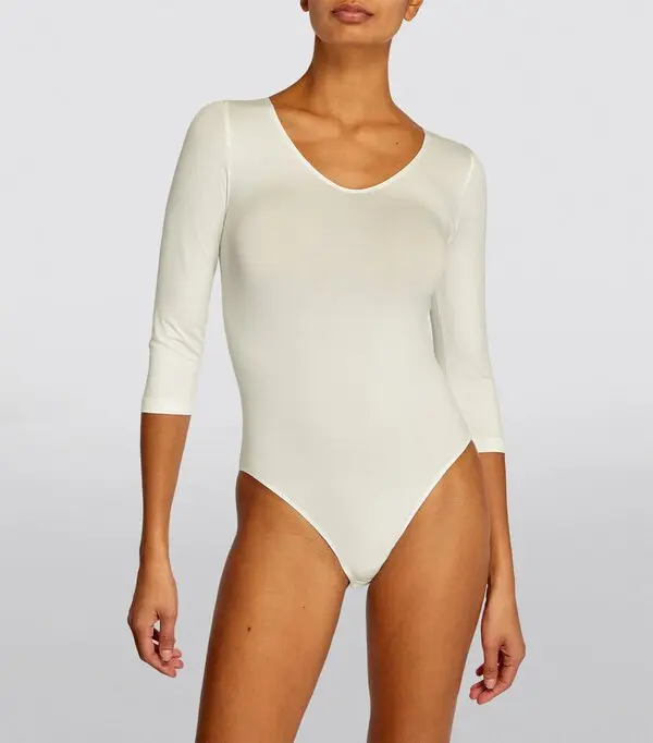 Falke Cropped-sleeve V-neck Bodysuit - Ivory