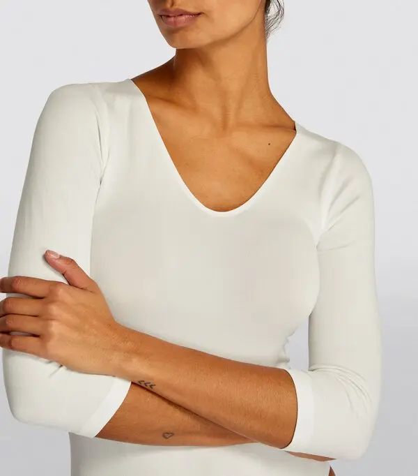 Falke Cropped-sleeve V-neck Bodysuit - Ivory