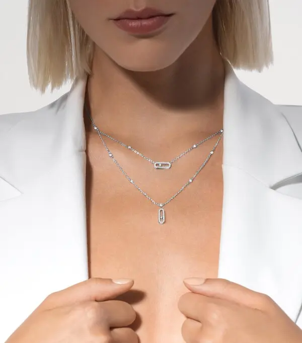 Messika Move Uno White Gold And Diamond Pavé Necklace - Silver