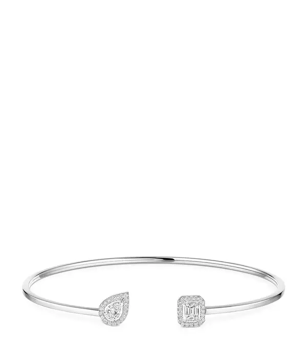 Messika My Twin Diamond Bangle In 18k White Gold - Silver