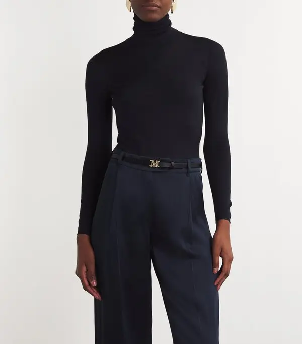 Max Mara Leather Monogram Belt With Gold-tone Buckle - Black