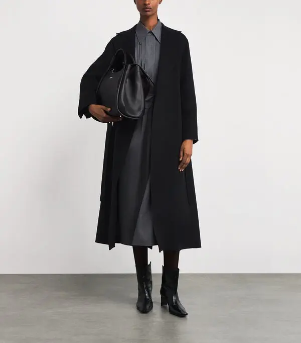 Max Mara Virgin Wool Wrap Coat - Black