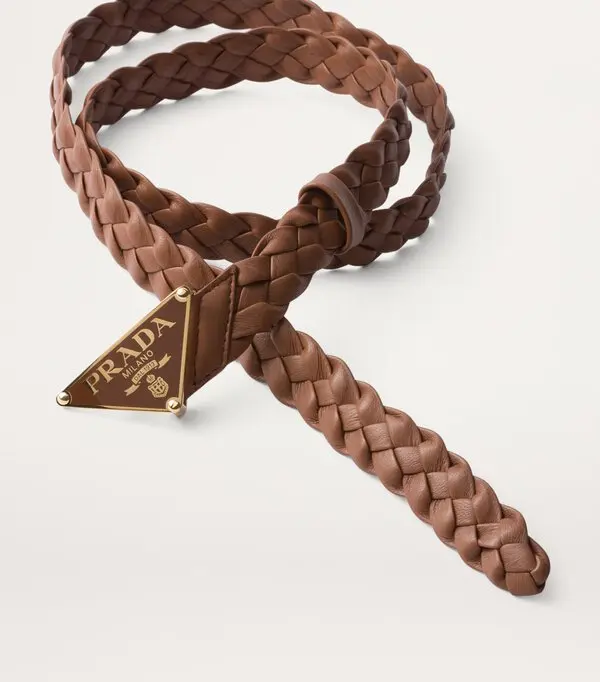 Prada Nappa Leather Braided Belt - Brown