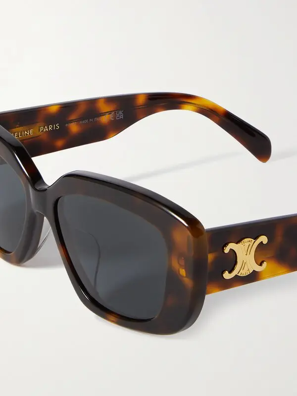 Celine Triomphe Rectangular Acetate Sunglasses - Tortoiseshell