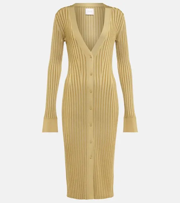 Galvan Rhea Ribbed Cardigan Dress - Beige