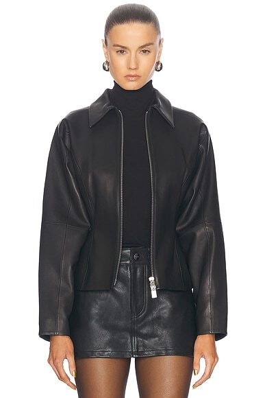 THE SEI Fitted Leather Jacket - Black