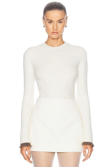 Moncler Long Sleeve Alpaca Blend Knit Top - White