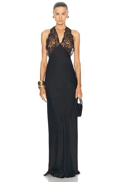 Saint Laurent Lace Bodice Long Dress - Noir