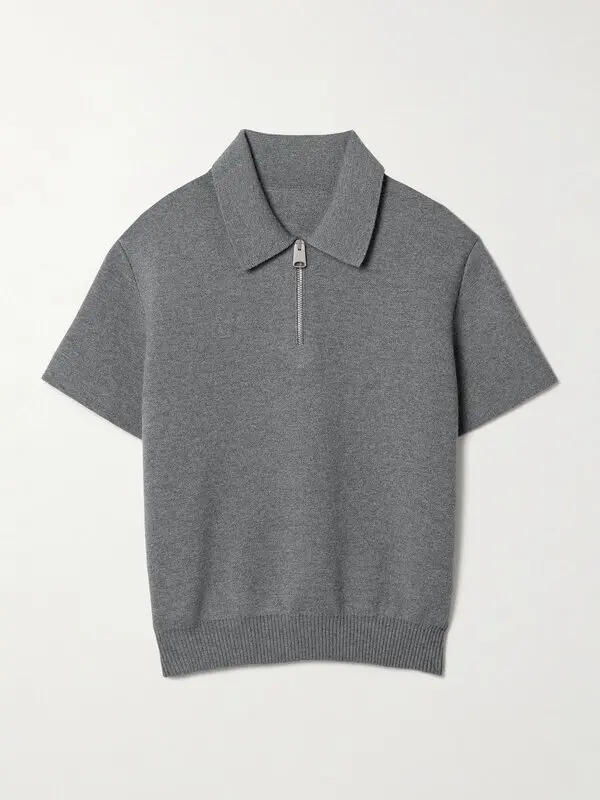 Khaite Guillaume Wool-blend Polo Top - Gray