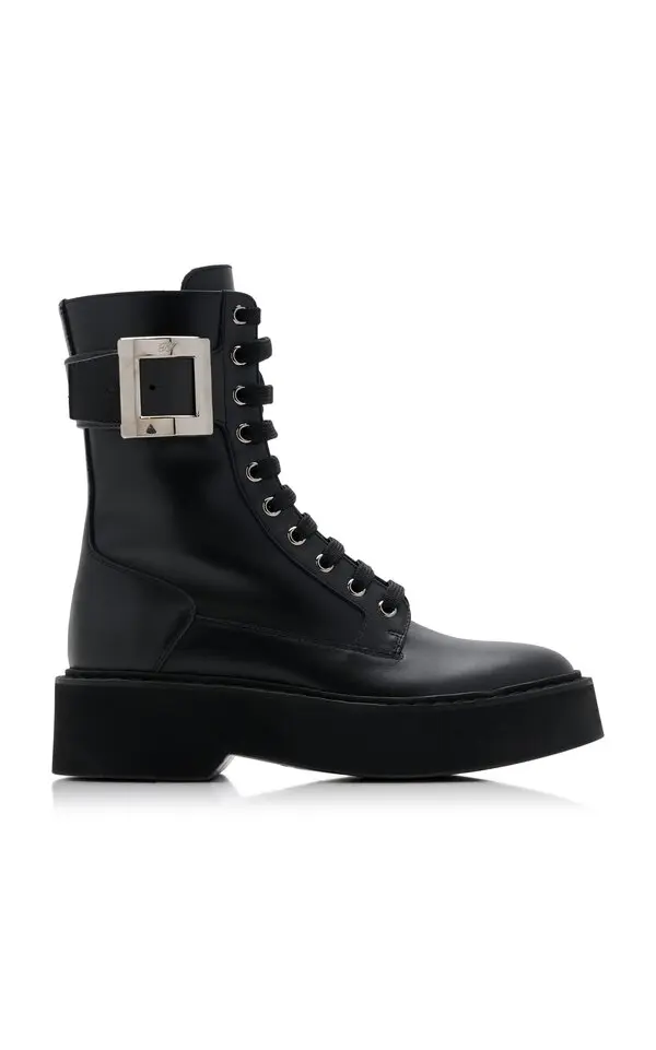 ROGER VIVIER Viv Rangers Buckled Lace-up Leather Boots - Black