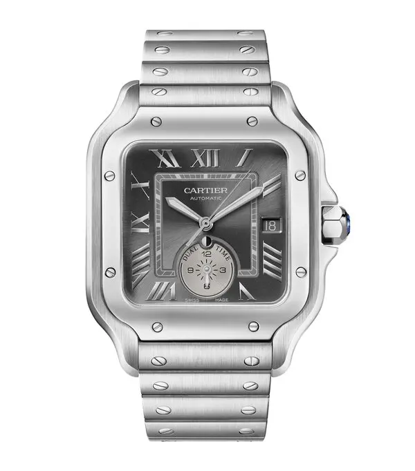 Cartier Santos De Dual Time Watch - Silver