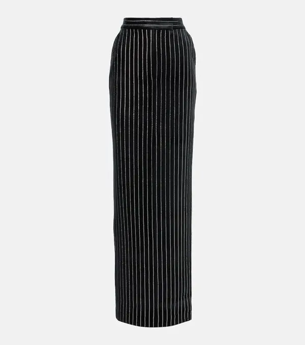 Alex Perry Column Embellished Pinstripe Velvet Maxi Skirt - Black
