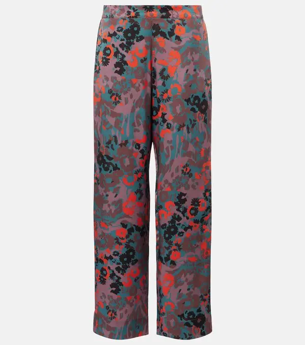 Asceno Printed Silk Charmeuse Straight Pants - Multicoloured